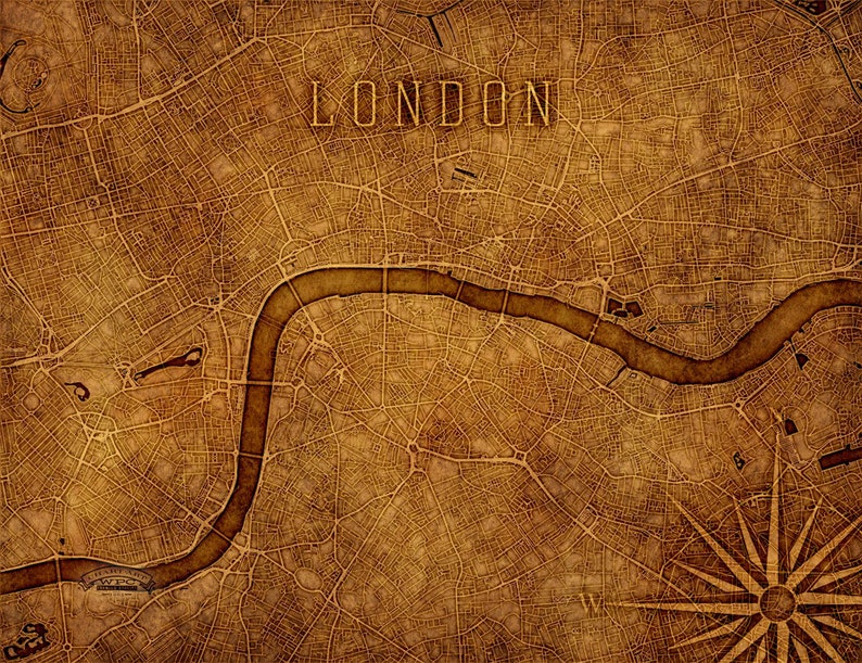 London Wrapped Canvas Map Art | England | London Bridge | River Thames ...