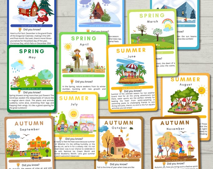 Four Seasons Prints, Seasons of the Year, Flash Cards for Kids ...