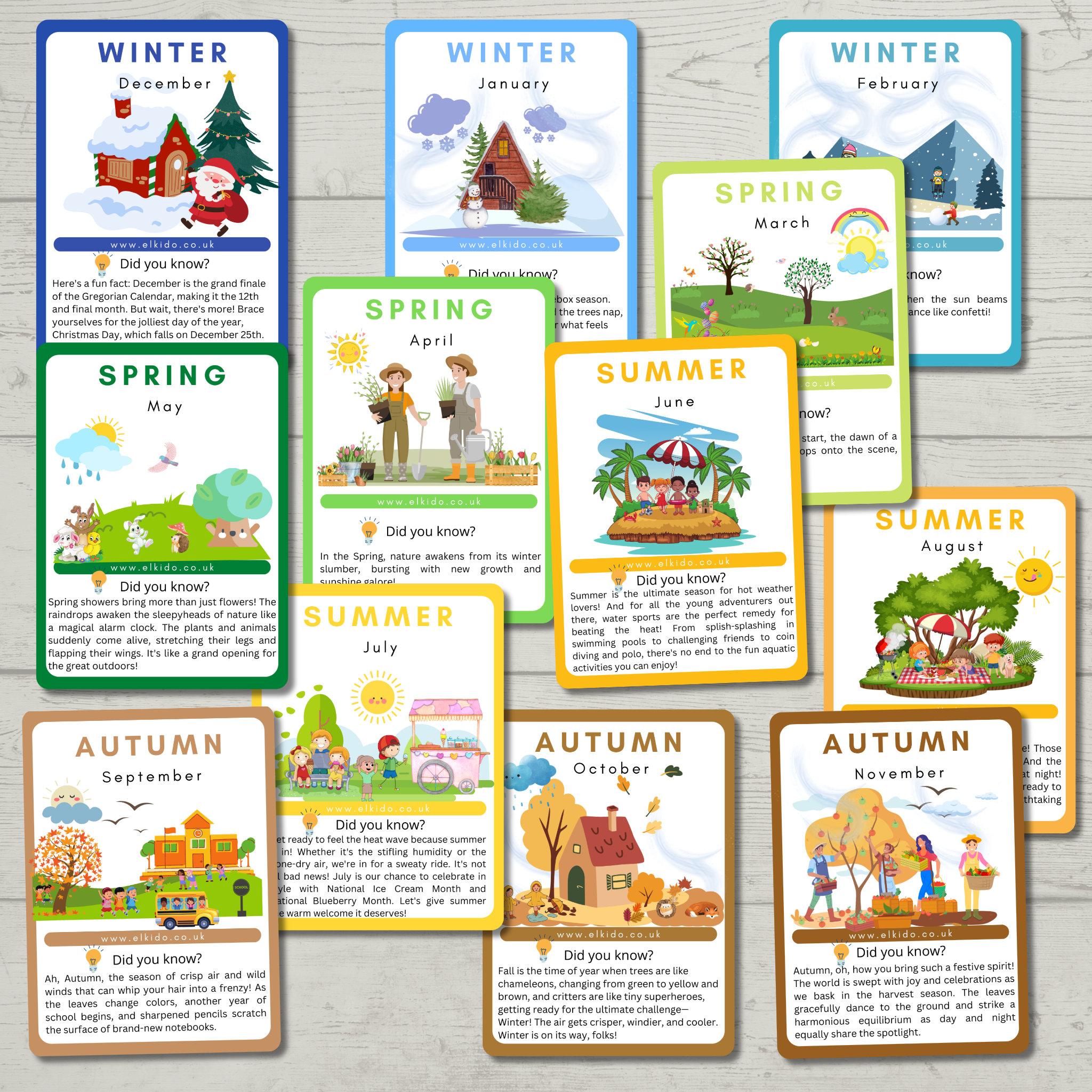 Printable Seasons Flashcards for Kids/preschool Learning Fun Facts ...