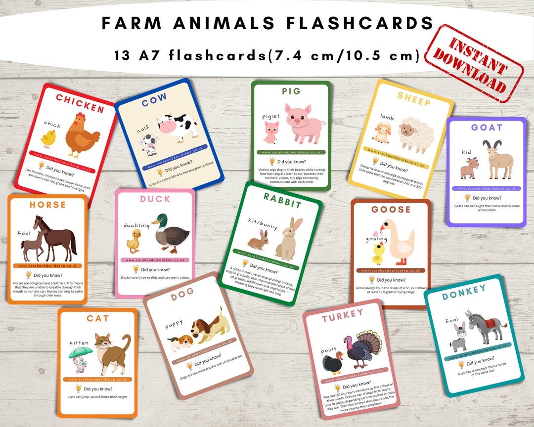 Preschool Printable Farm Animals Flashcards Collection/farm Animals ...