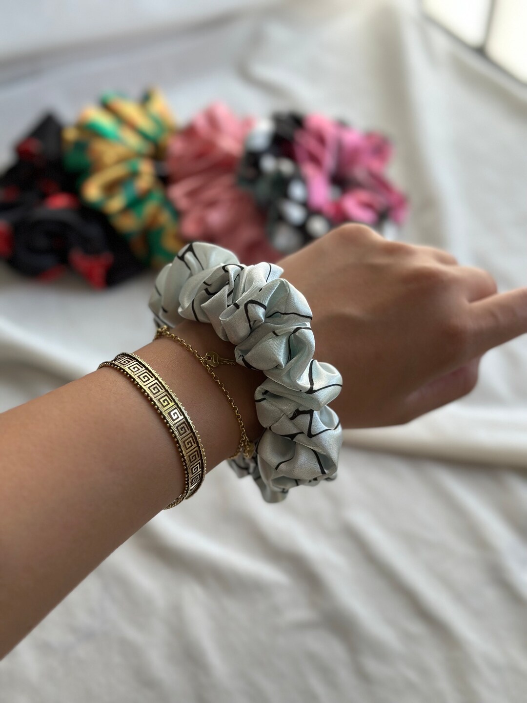 White Anime Themed Satin Scrunchie - Etsy