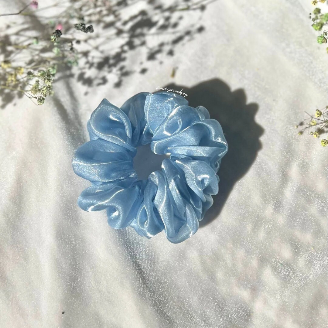 Satin Organza Baby Blue Scrunchie (blue/ Ocean/ Soft and Comfy/everyday ...