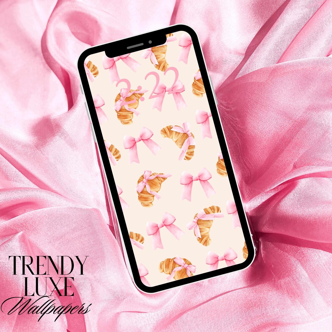Coquette Phone Wallpaper, Croissant Bow Phone Wallpapers, Cute Pink Bow ...