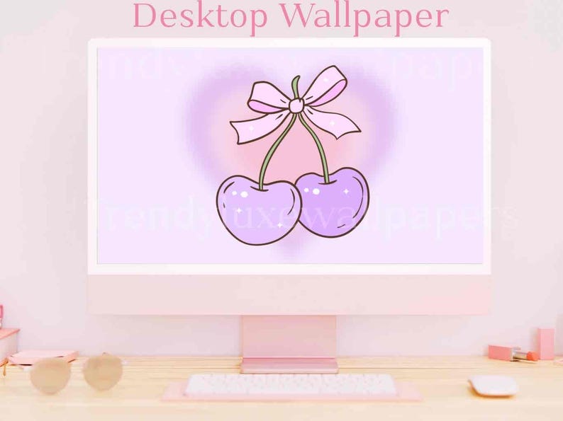 Cherries Desktop Wallpaper, Bow Desktop Wallpaper, Coquette Desktop ...