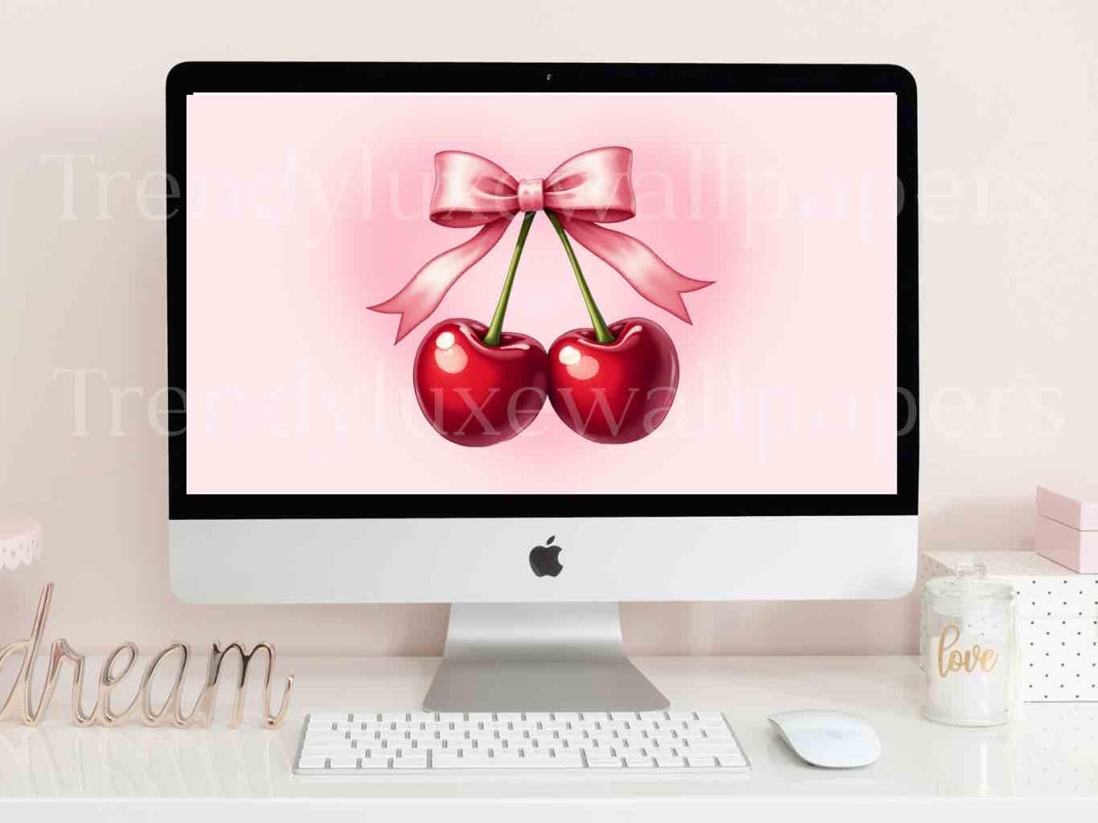 Cherry Desktop Wallpaper, Bow Desktop Wallpaper, Coquette Desktop ...