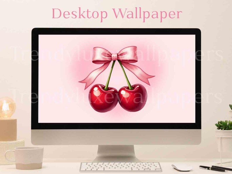 Cherry Desktop Wallpaper, Bow Desktop Wallpaper, Coquette Desktop ...