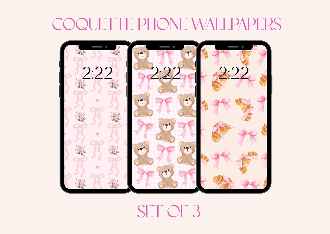 Set of 3 Coquette Phone Wallpapers, Croissant Bow Phone Wallpapers ...