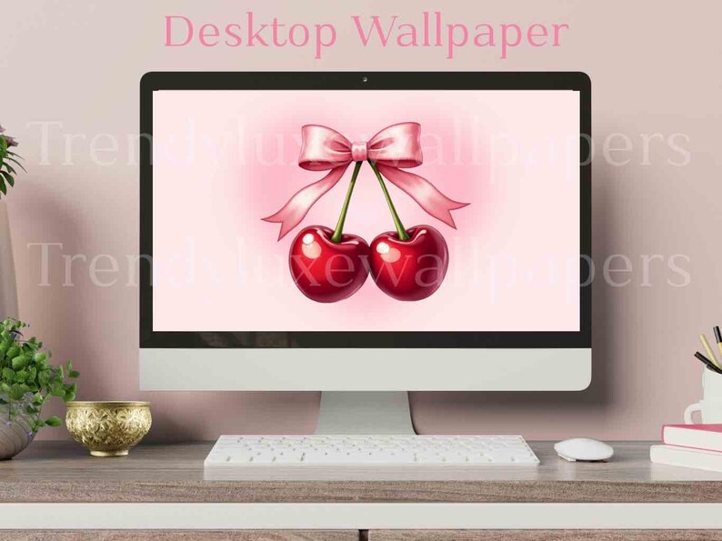 Cherry Desktop Wallpaper, Bow Desktop Wallpaper, Coquette Desktop ...