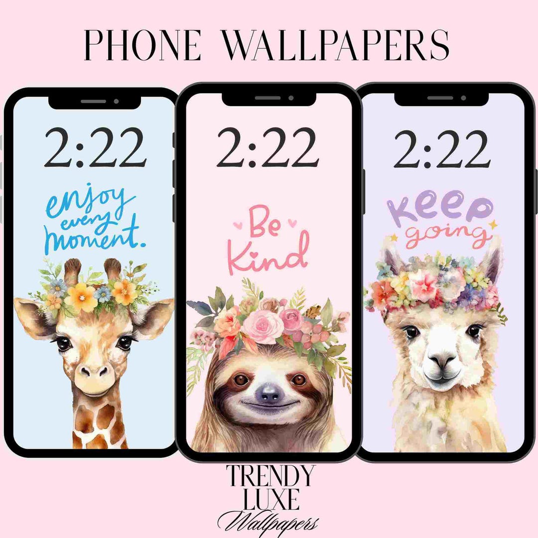 Set of 3 Animal Phone Wallpapers, Llama Phone Wallpapers, Sloth iPhone ...