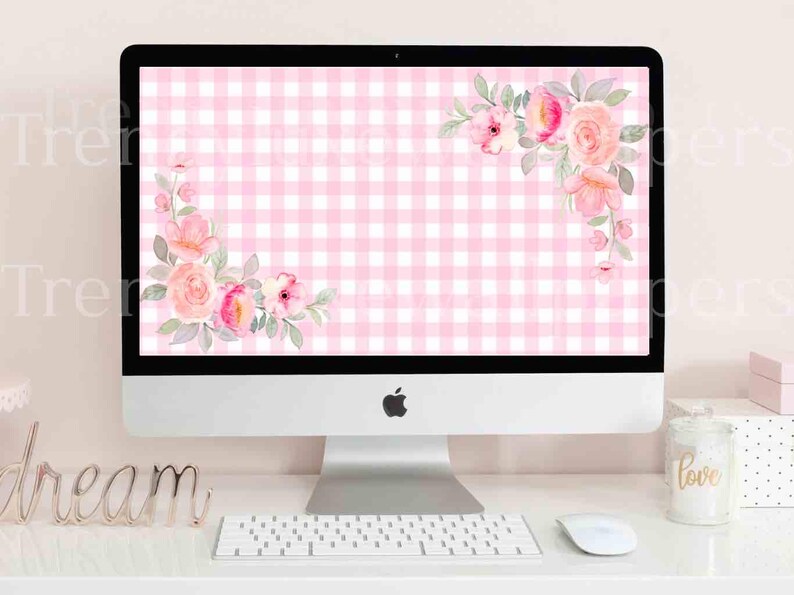 Flower Desktop Wallpaper Bundle, Gingham Desktop Wallpaper, Floral ...