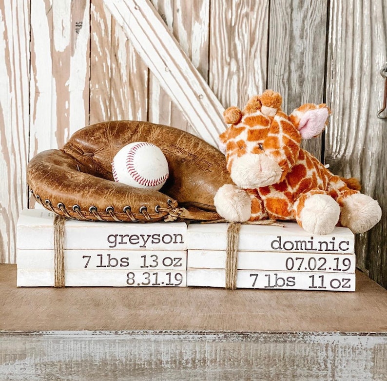 Stamped Books Birth Announcement Nursery Decor Books With - Etsy