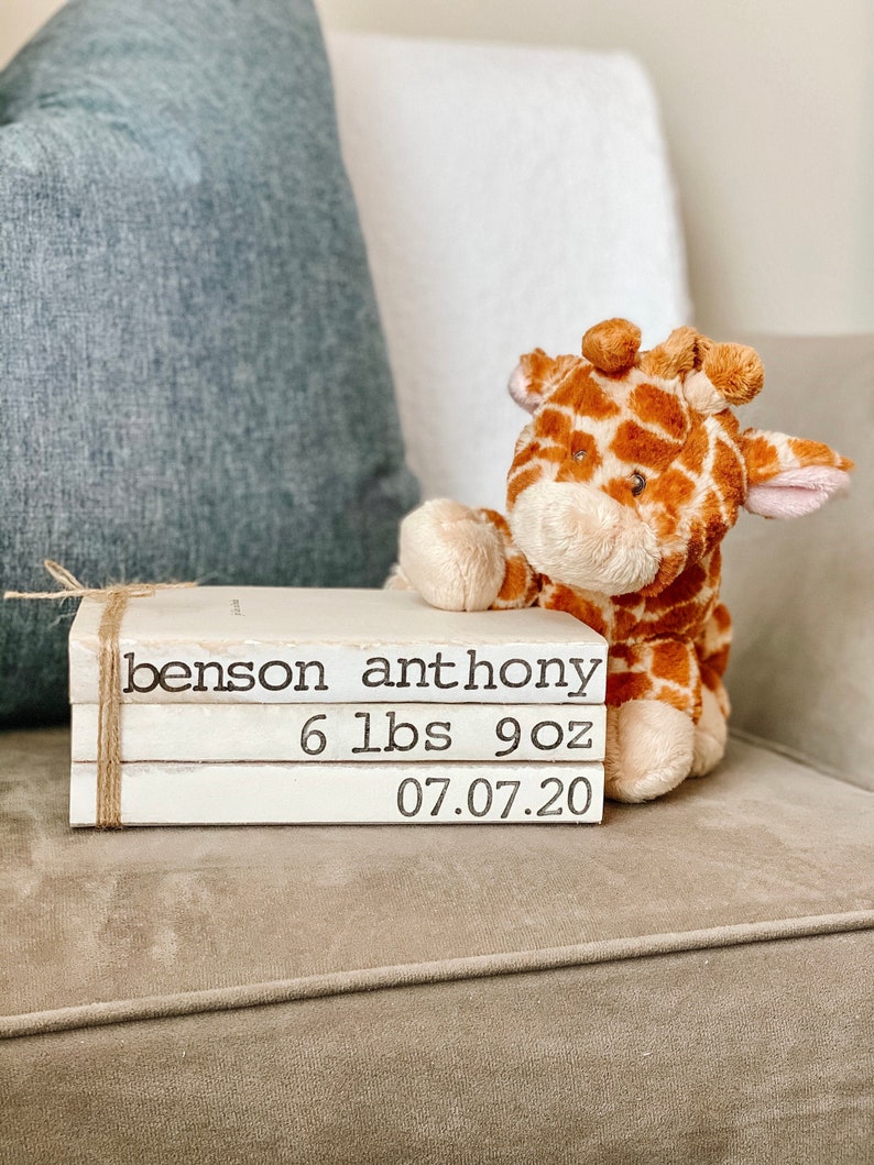 Stamped Books Birth Announcement Nursery Decor Books With - Etsy