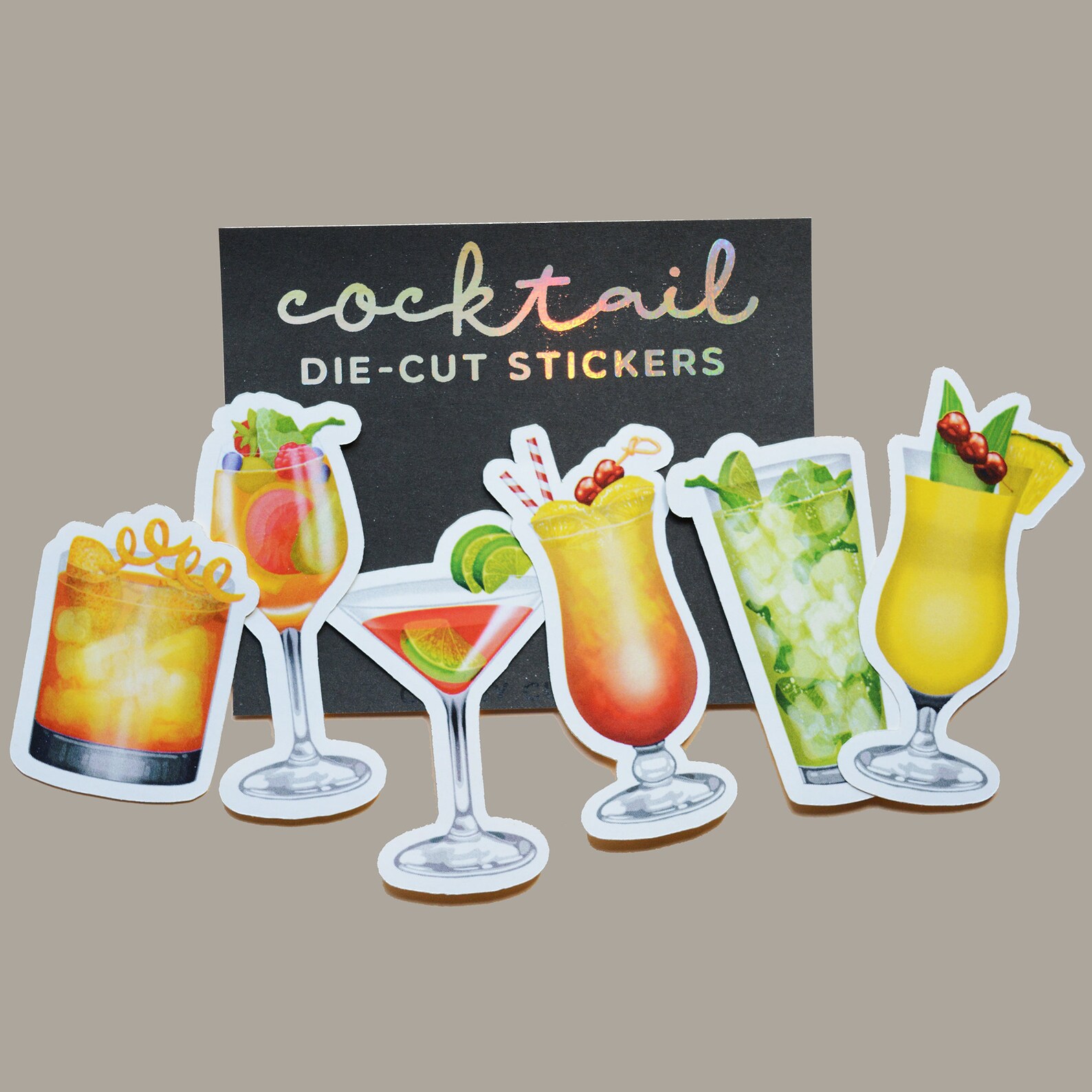 6 Cocktail Stickers Die-cut Stickers Cut by Custard | Etsy