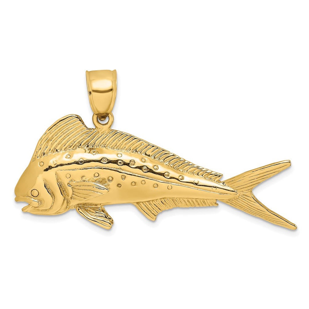 14k Yellow Gold 3-D Female Dorado mahi-mahi Charm - Etsy