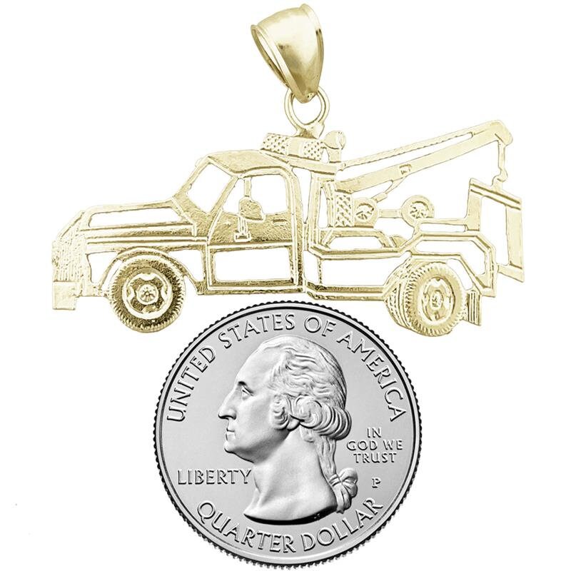 14K Gold Outlined Tow Truck Pendant - Etsy