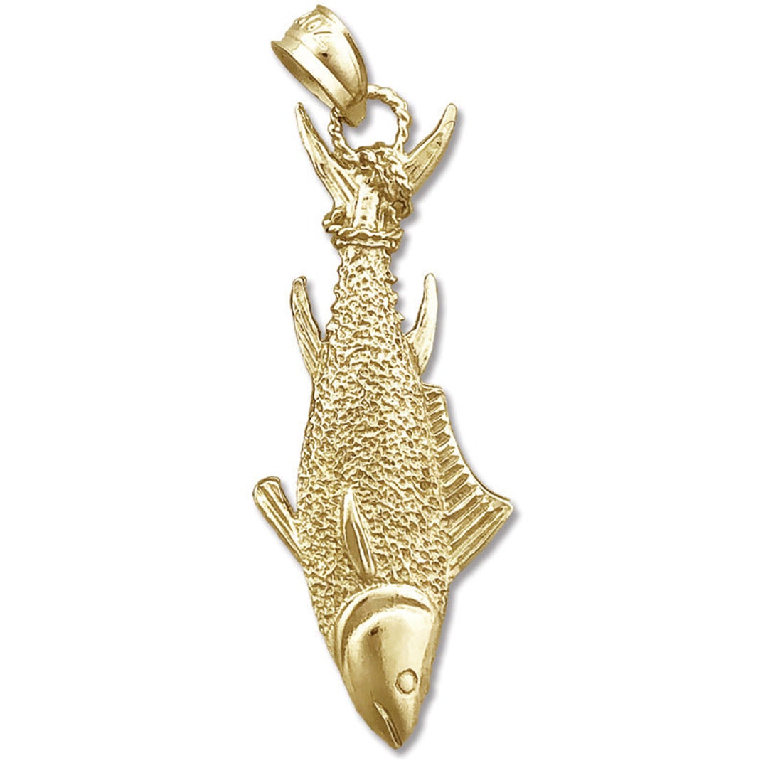 14K Gold Caught Tuna Fin Tied With Rope Pendant - Etsy