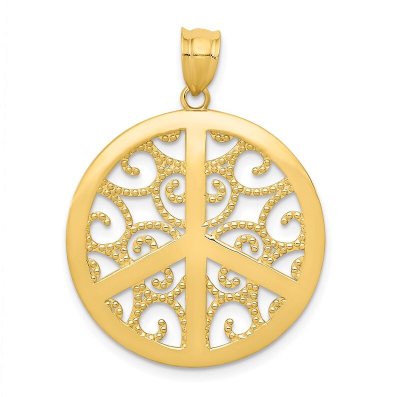 14k Yellow Gold Filigree Peace Sign Pendant - Etsy