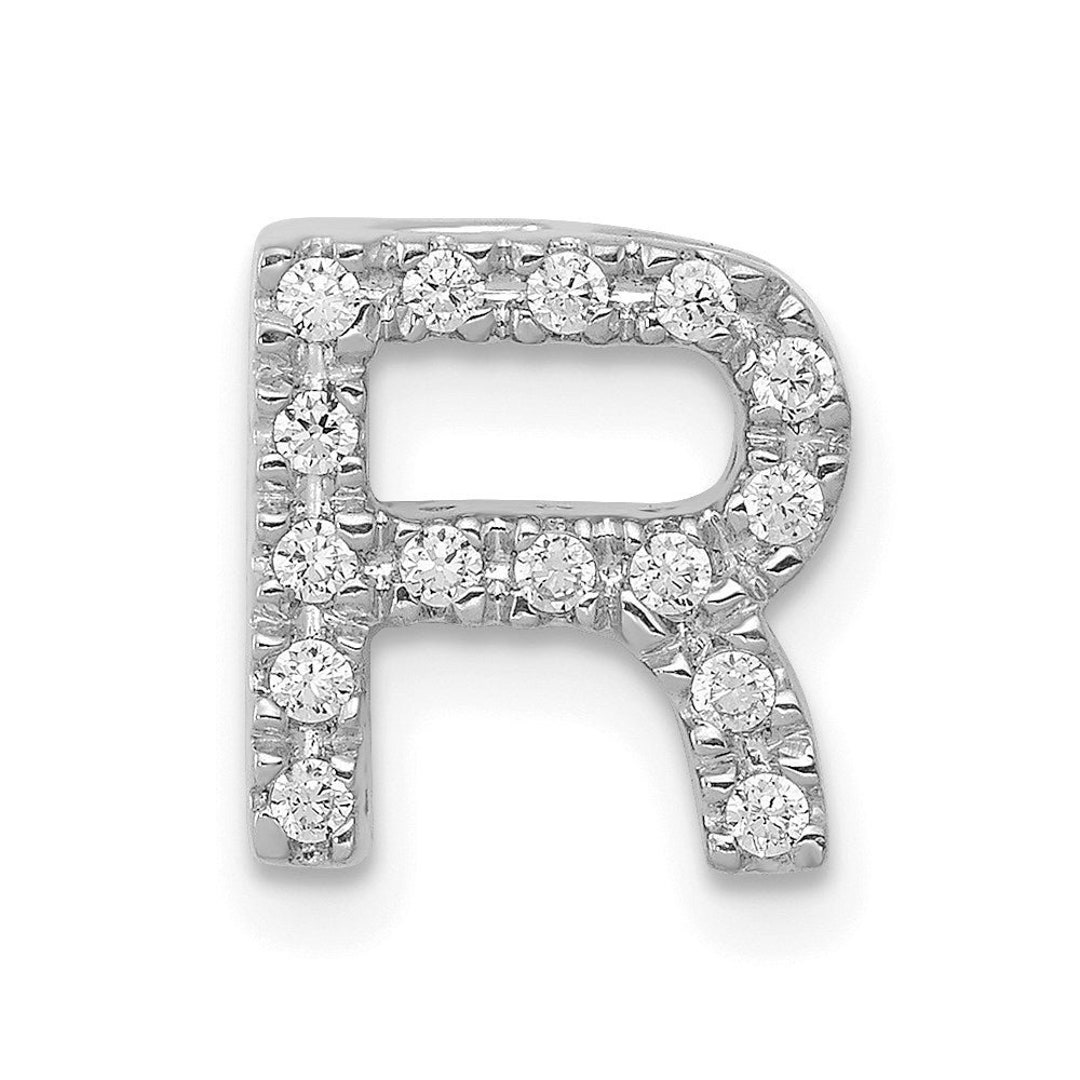 14K White Gold Real Diamond Letter R Initial Charm - Etsy