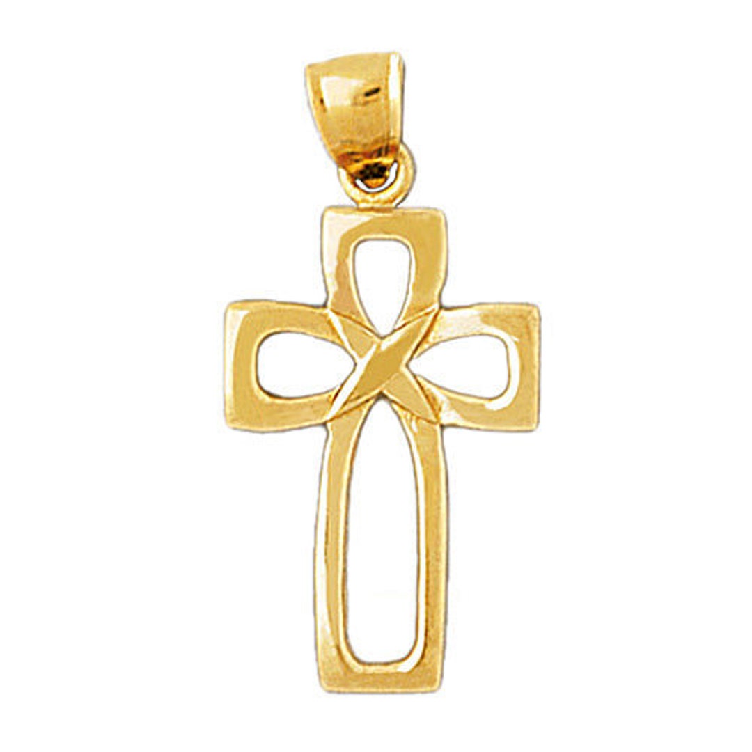 14K Gold Stylish Cross Pendant - Etsy