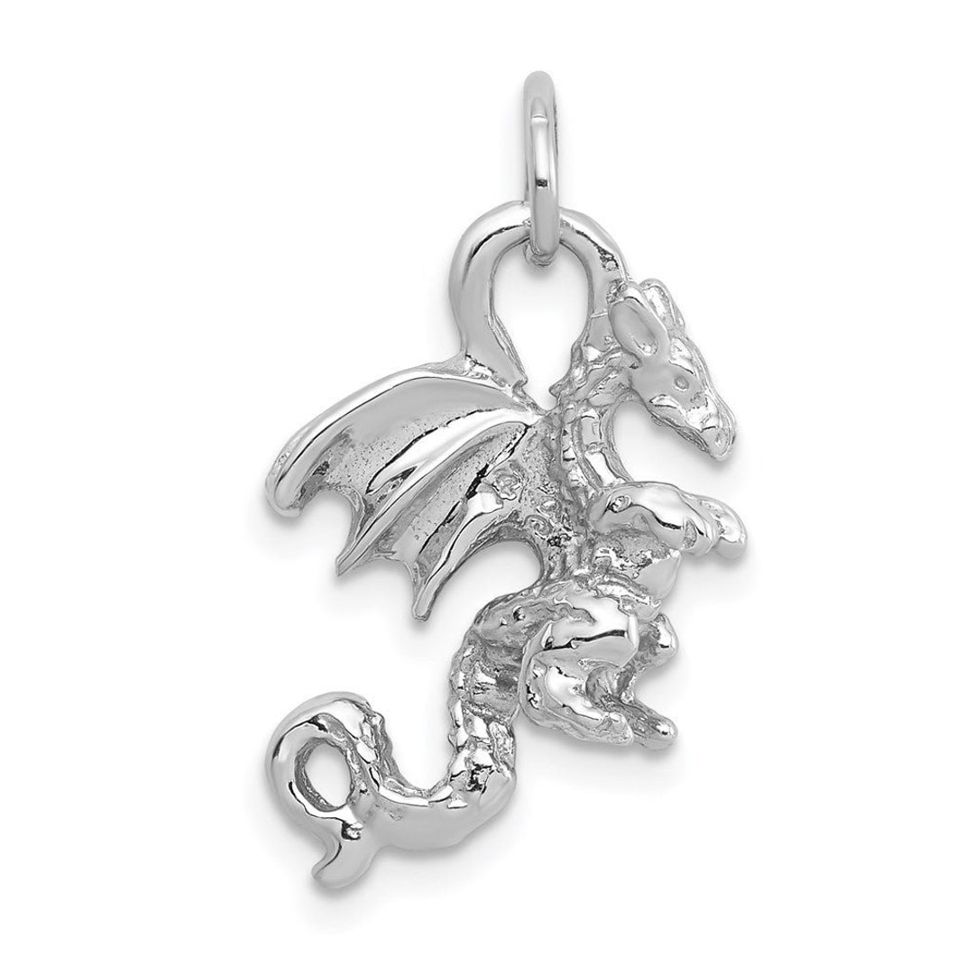 14k White Gold Solid Polished 3-D Dragon Charm - Etsy