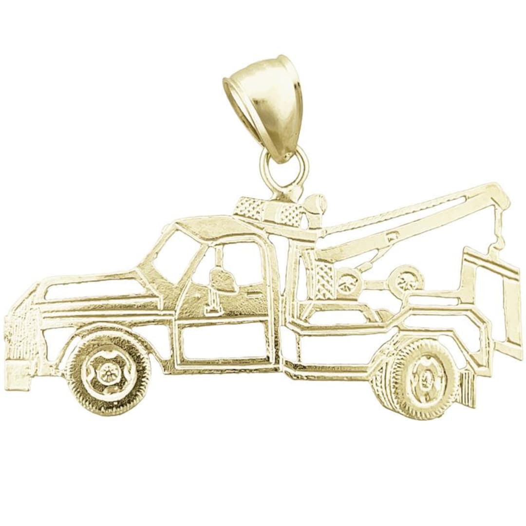 14K Gold Outlined Tow Truck Pendant - Etsy