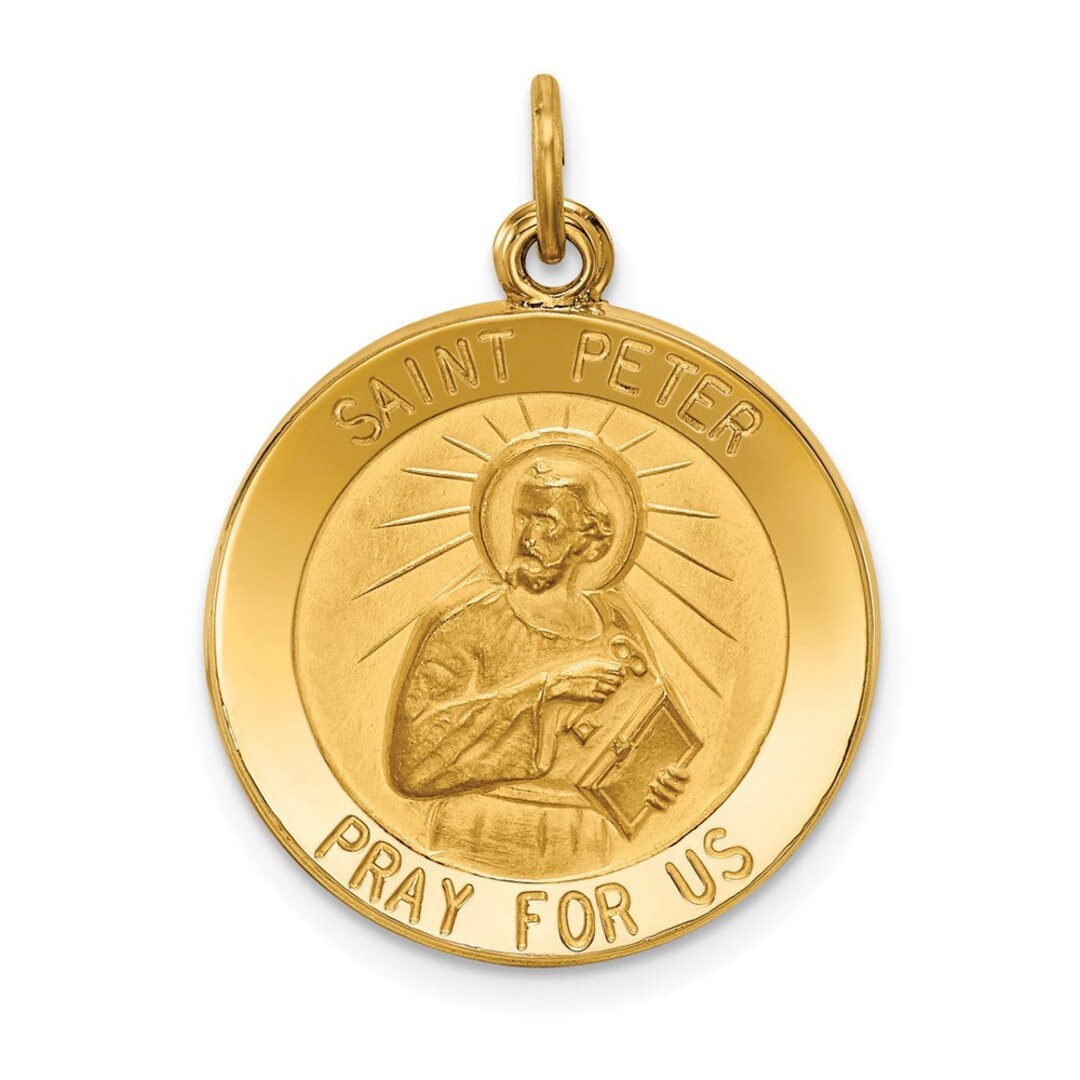 14k Yellow Gold Saint Peter Medal Pendant - Etsy