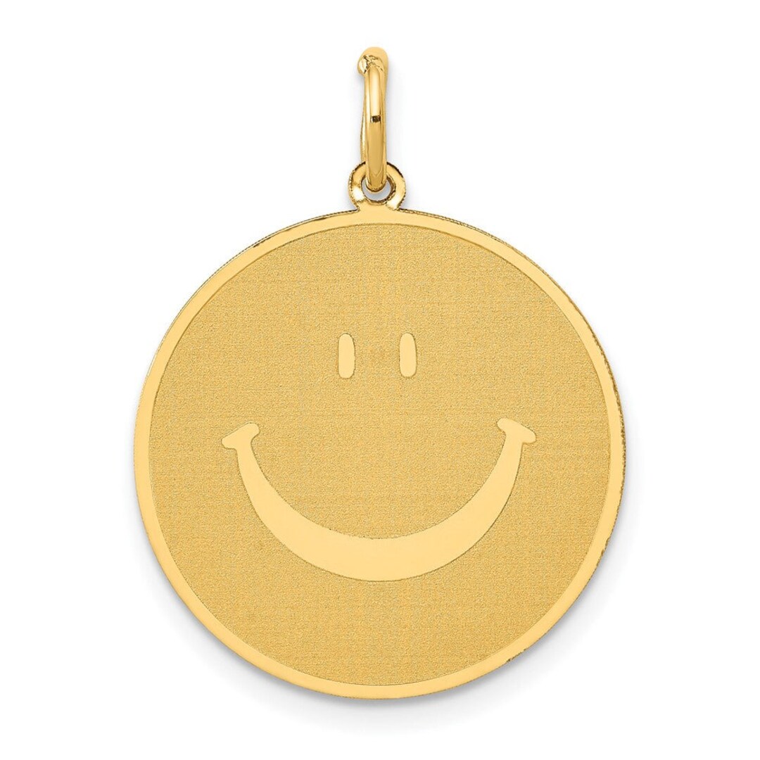 14k Yellow Gold Solid Polished Smiley Face Pendant - Etsy