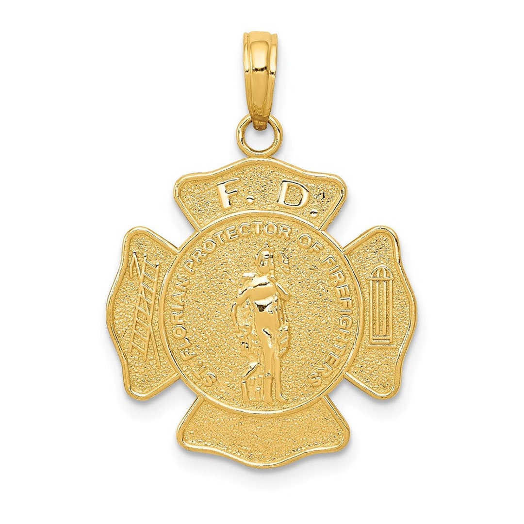 14k Yellow Gold Fire Department FD St. Florian Badge Pendant - Etsy