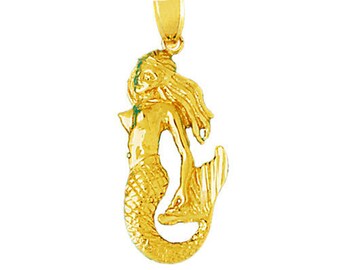 14k Solid Yellow Gold Mermaid Nautical Charm Fish Pendant - Etsy