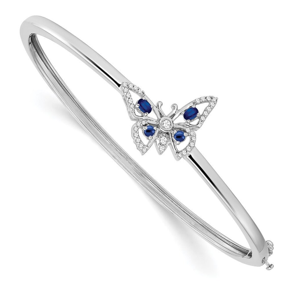 14k White Gold Sapphire and Natural Diamond Butterfly Bangle - Etsy