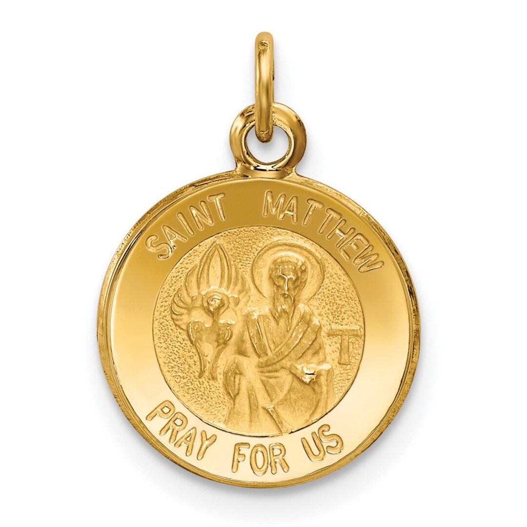 14k Yellow Gold Saint Matthew Medal Charm - Etsy