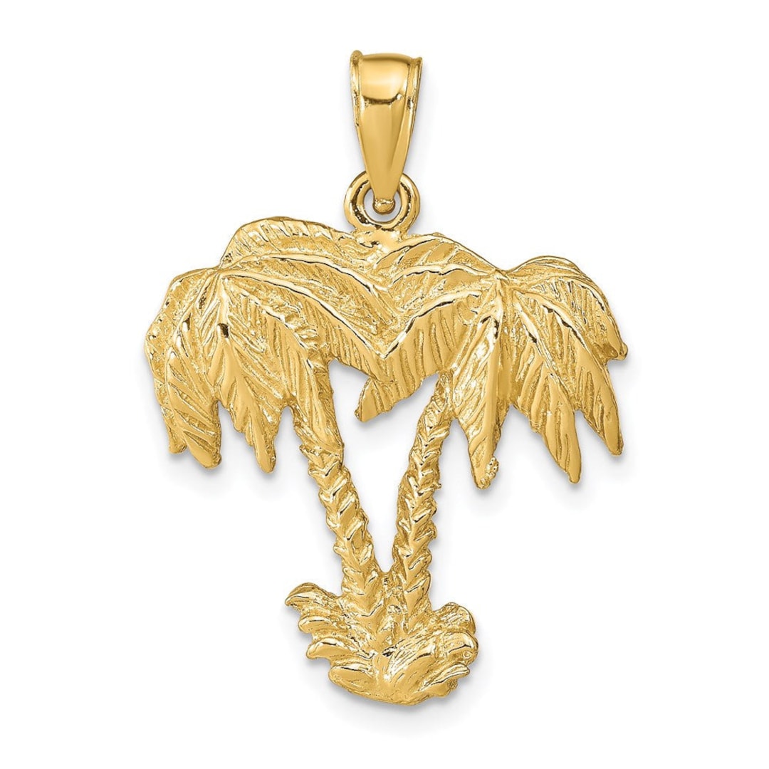 14k Yellow Gold Double Palm Trees Pendant - Etsy