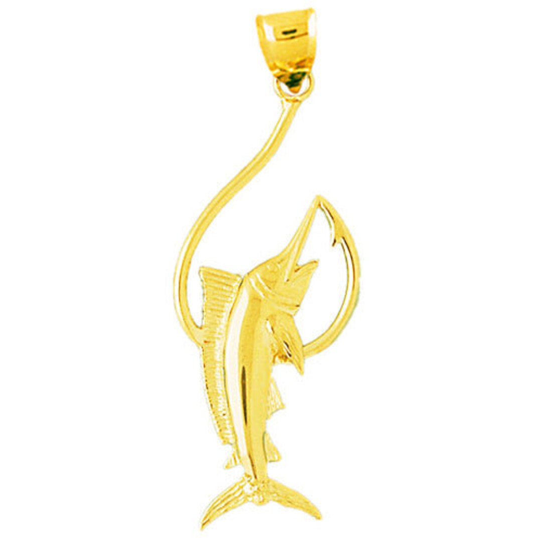 14K Gold Marlin on A Hook Pendant - Etsy