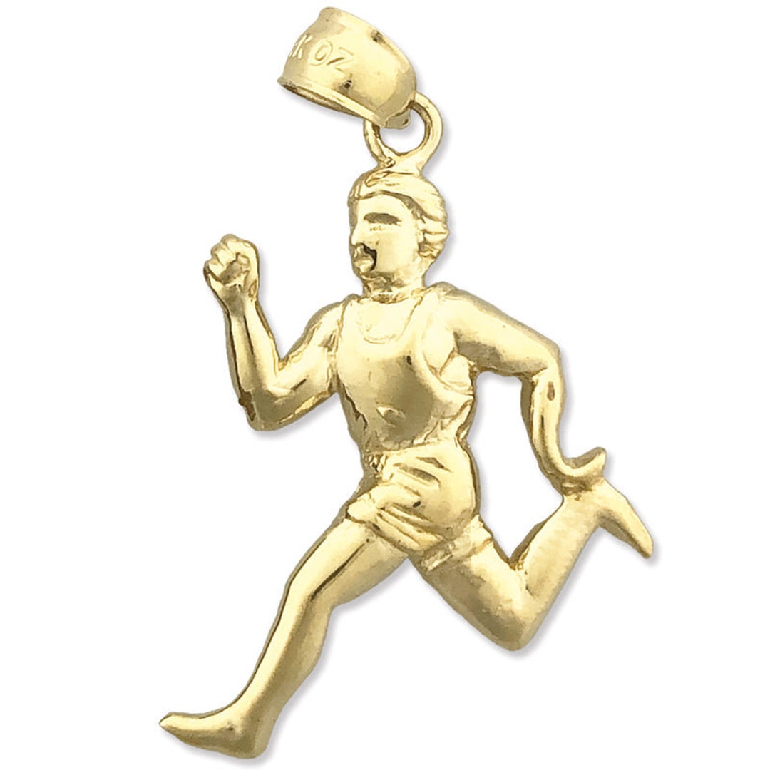 14K Gold Olympic Runner Pendant - Etsy