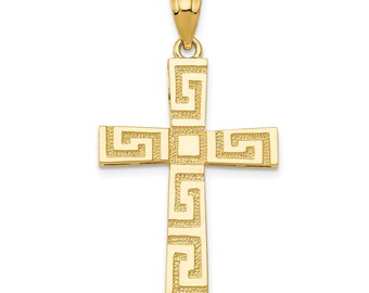 14k Yellow Gold Greek Key Cross, Greek Key, Greek, Religious, Cross ...