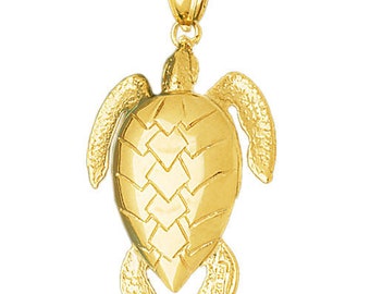 14k Yellow Gold Sea Turtle Pendant - Etsy