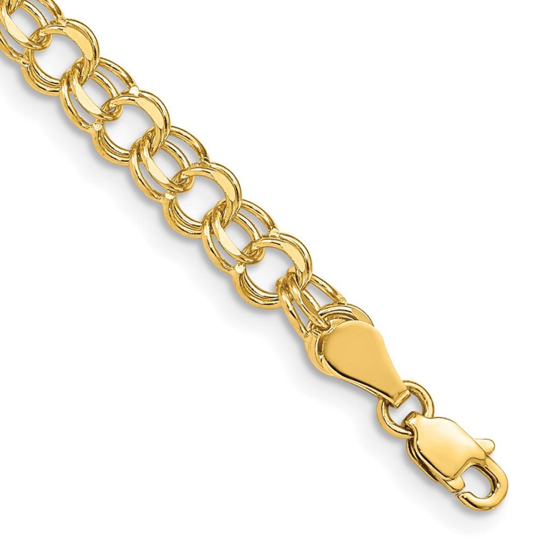 14K Yellow Gold Double Link Charm Bracelet - Etsy