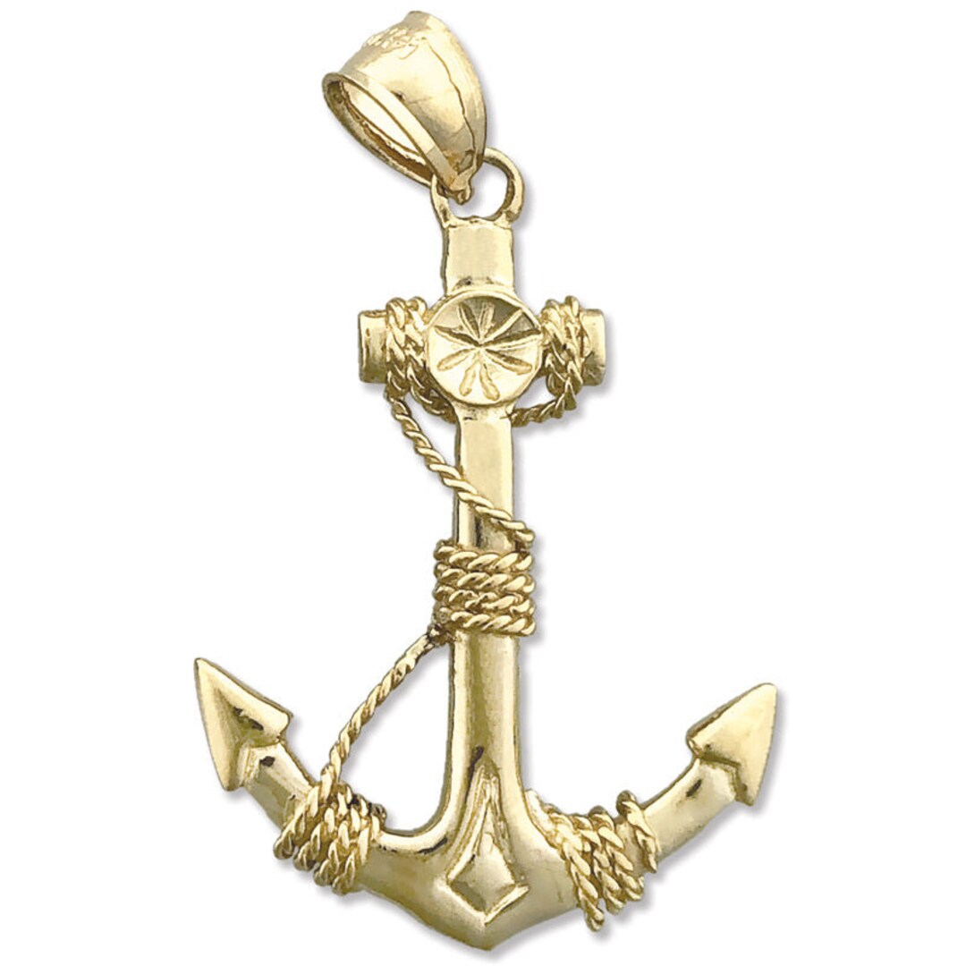 14K Gold 3D Ship Anchor and Sailor Rope Pendant - Etsy