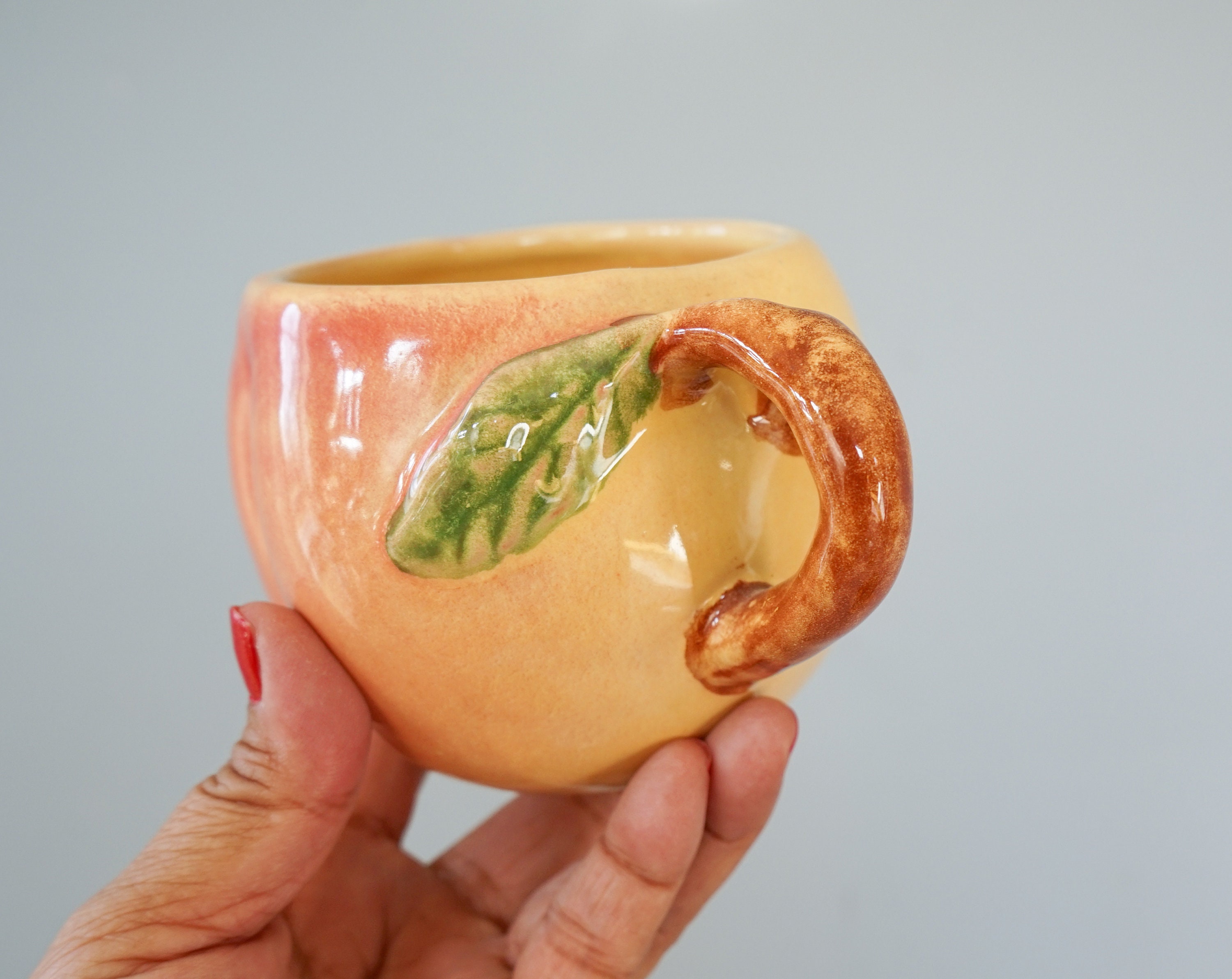 Vintage Peaches BLOCK MOLDE Barbara Eigen 4 Teacup Sets Portugal/ 1990s Teacup Saucer Set ...