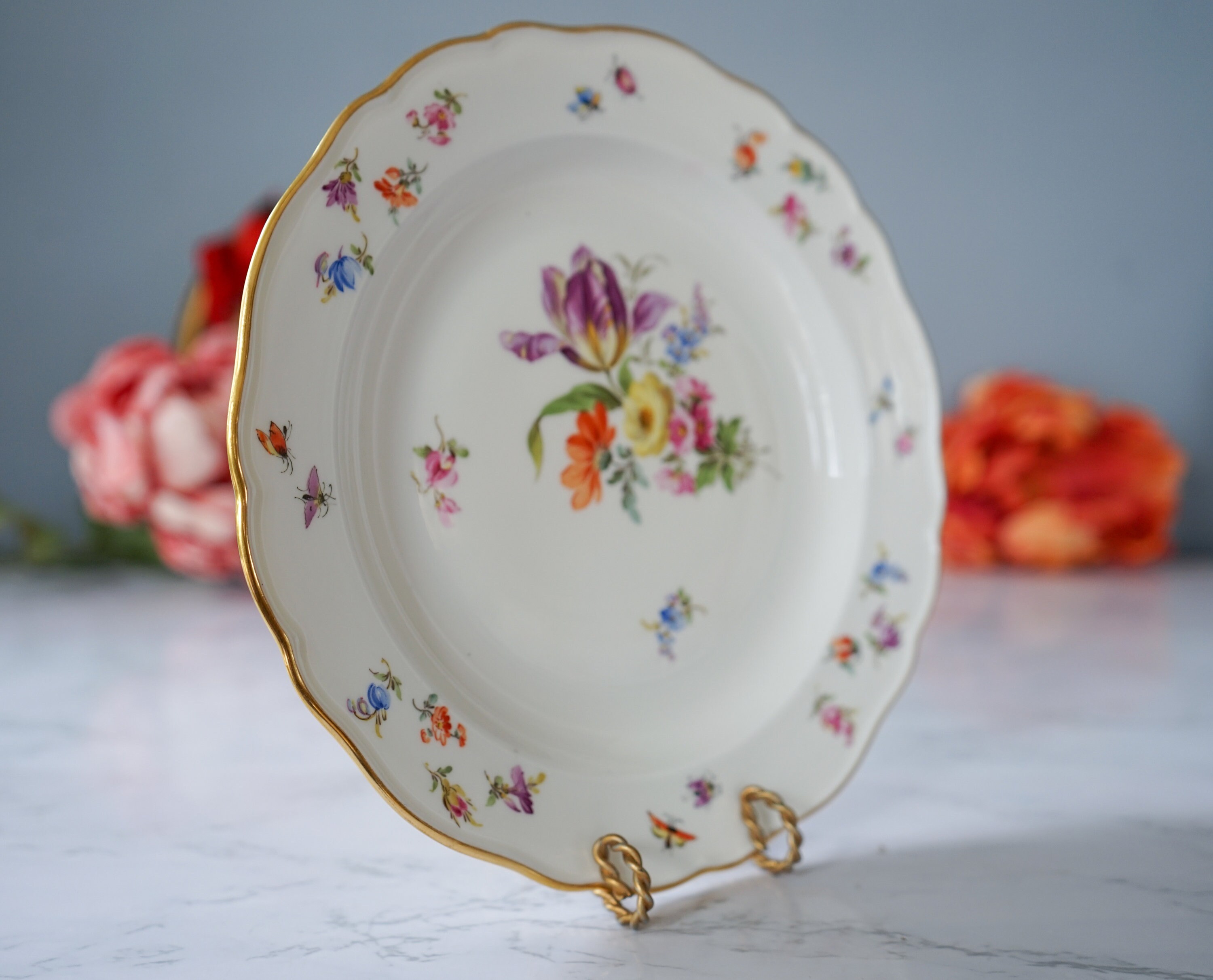 Antique MEISSEN Flowers Insects Salad Dessert Plate/ Antique Meissen ...