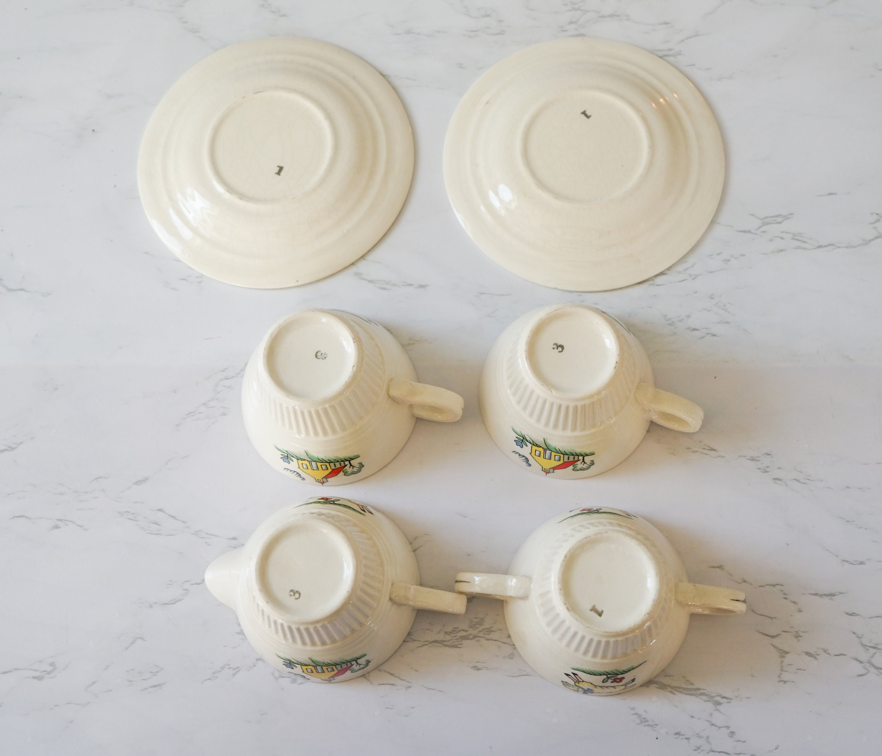 Vintage 1940s Nursery Rhyme Child Tea Set/ MCM Creamer Sugar Bowl Set ...