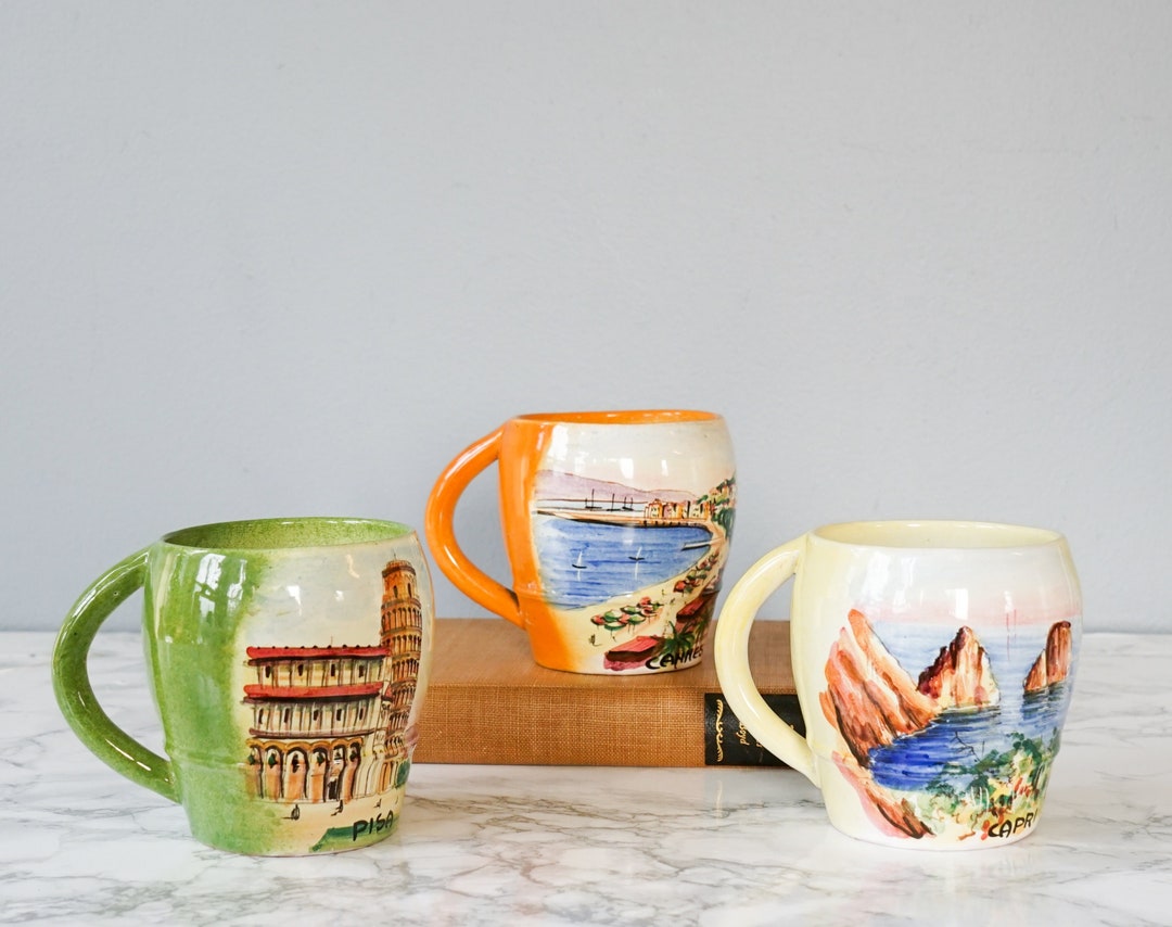 Vintage Hand Painted Souvenir Ceramic 3 Mugs Signed/ Vintage Coffee ...