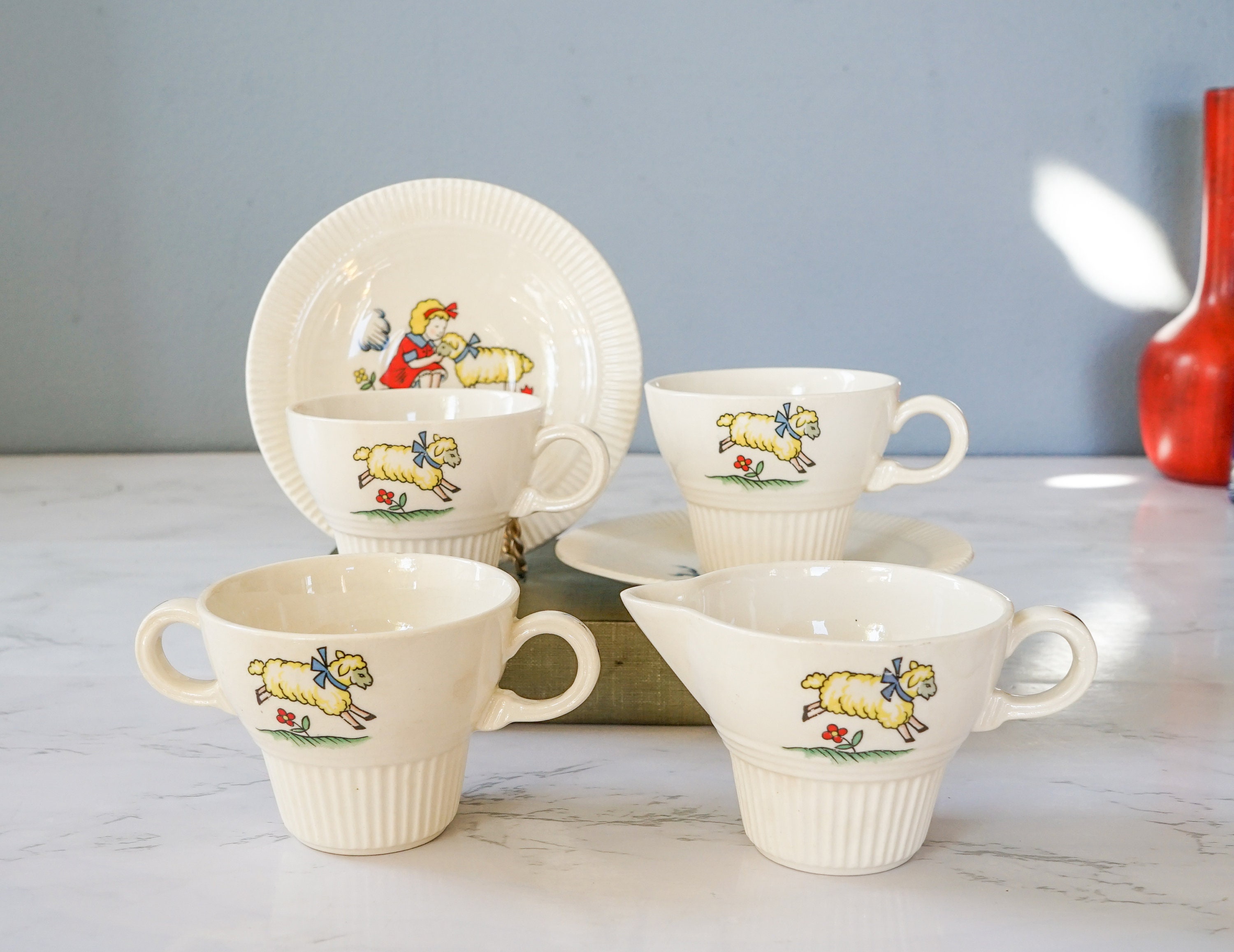 Vintage 1940s Nursery Rhyme Child Tea Set/ MCM Creamer Sugar Bowl Set ...