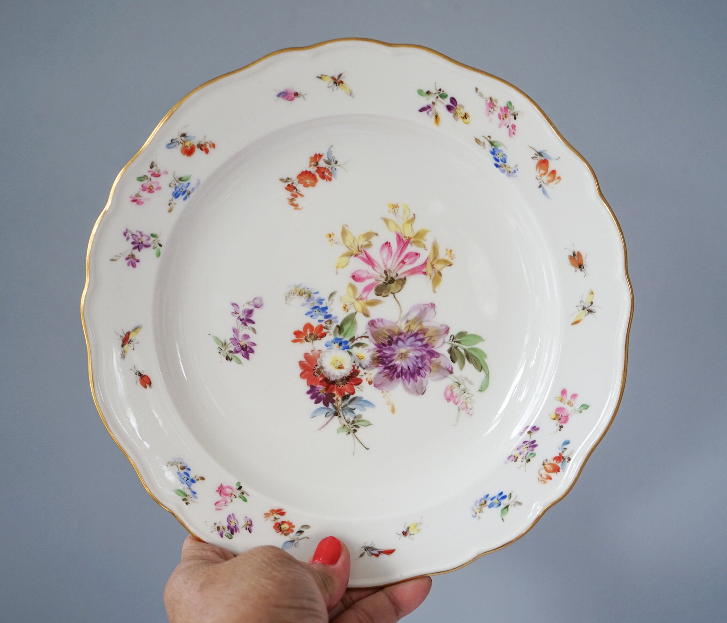 Antique MEISSEN Flowers Insects Salad Dessert Plate/ Antique Meissen ...