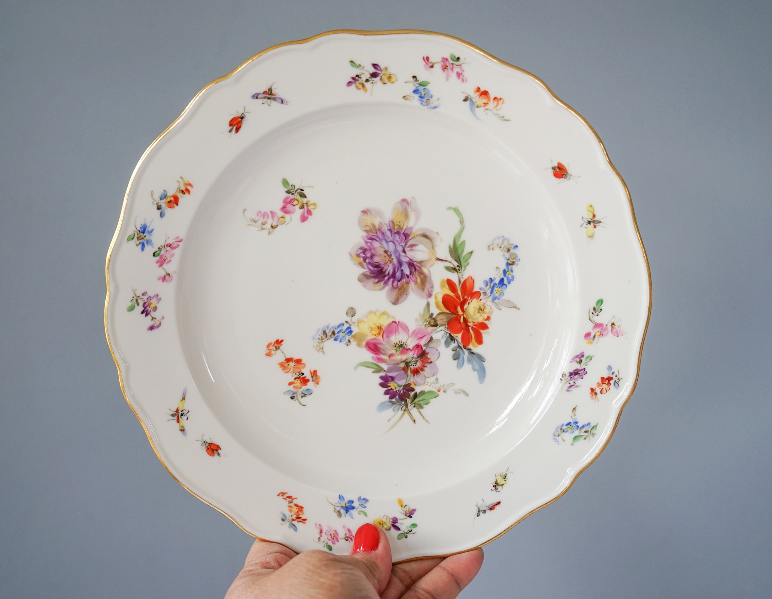 Antique MEISSEN Flowers Insects Salad Dessert Plate/ Antique Meissen ...