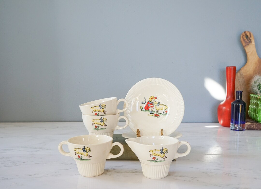 Vintage 1940s Nursery Rhyme Child Tea Set/ MCM Creamer Sugar Bowl Set ...