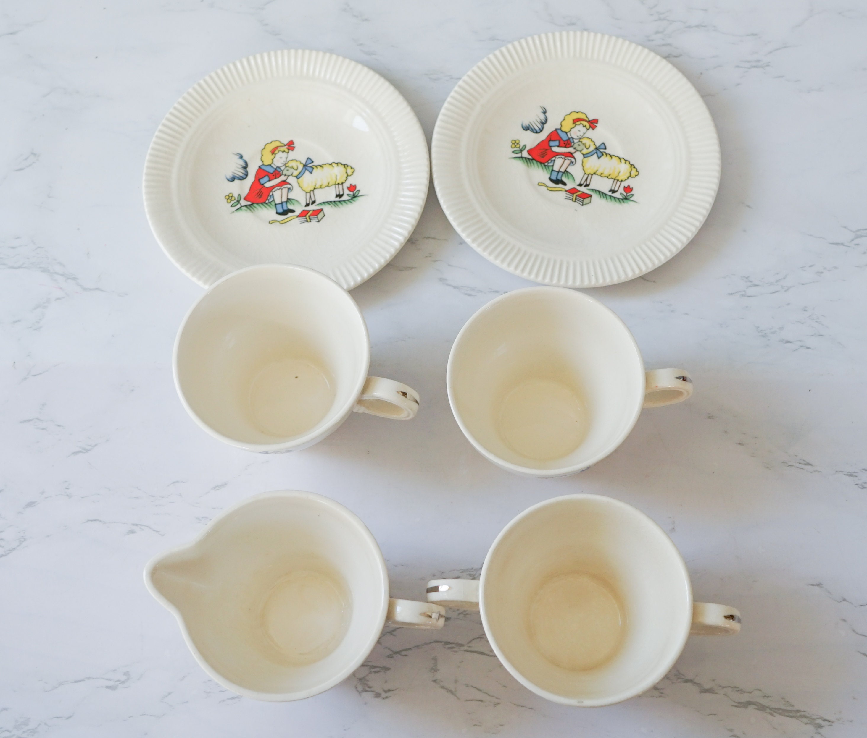 Vintage 1940s Nursery Rhyme Child Tea Set/ MCM Creamer Sugar Bowl Set ...
