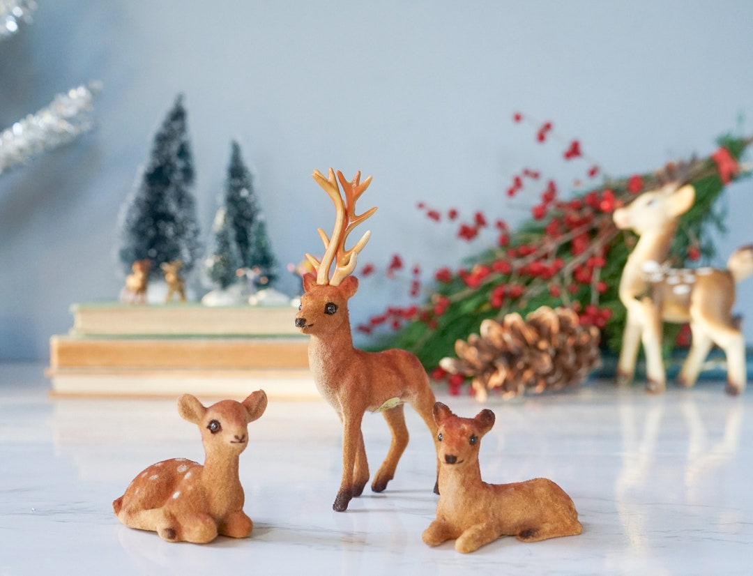 Vintage 2001 Felt Flocked Deer Set of 3/ Y2K Reindeer Fawn Doe ...