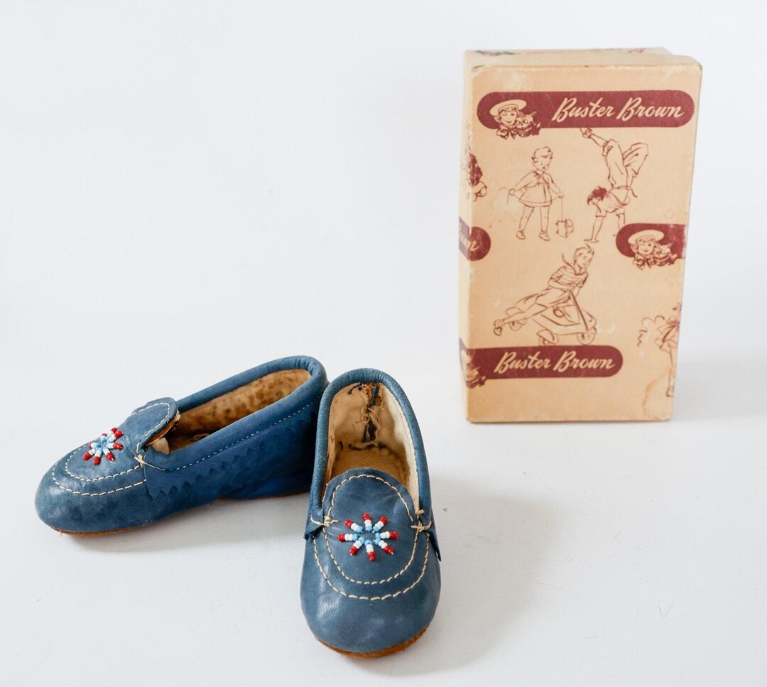 Vintage 1940s-1950s Buster Brown Kids Toddler Leather Bead Shoes Size ...