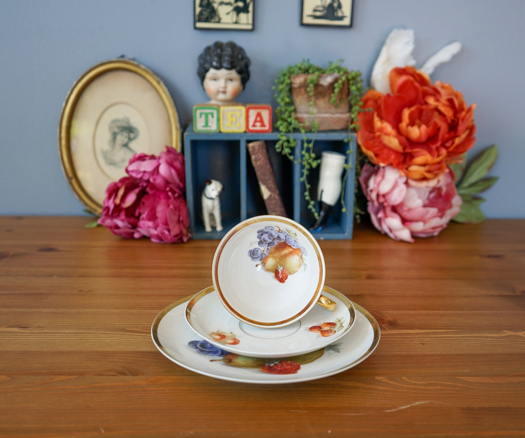 Vintage Jaeger & Co orchard Teacup Trio Set/ 1950s Tea Cup Set/ Vintage ...